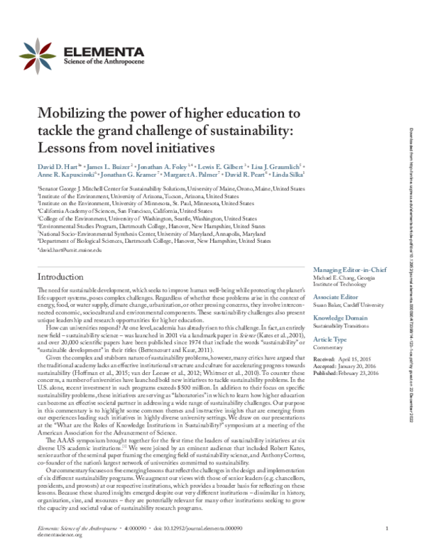 (PDF) Mobilizing the power of higher education to tackle the grand ...