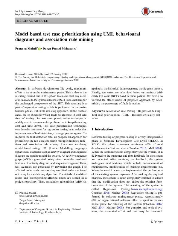 Pdf Test Case Prioritization With Uml And Mining