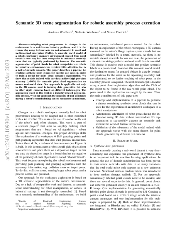 Pdf Semantic 3d Scene Segmentation For Robotic Assembly Process Execution