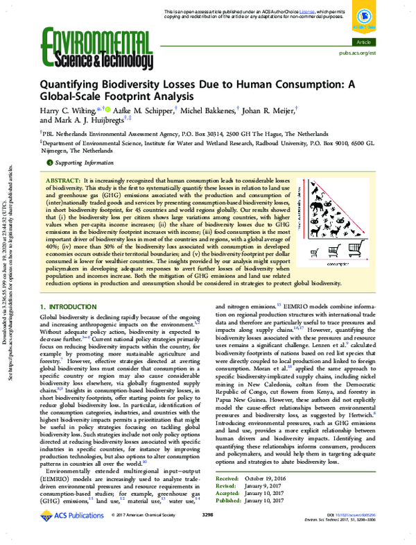 (PDF) Quantifying Biodiversity Losses Due to Human Consumption: A ...