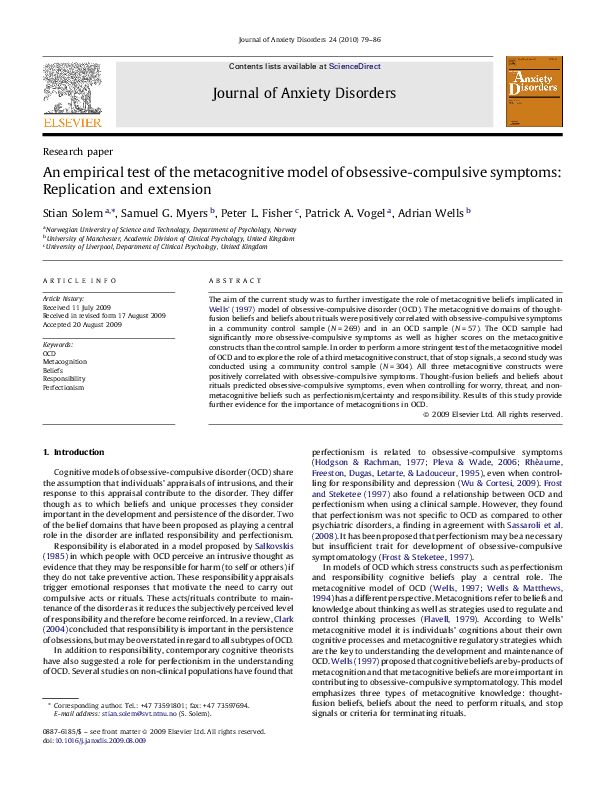 (PDF) An empirical test of the metacognitive model of obsessive ...