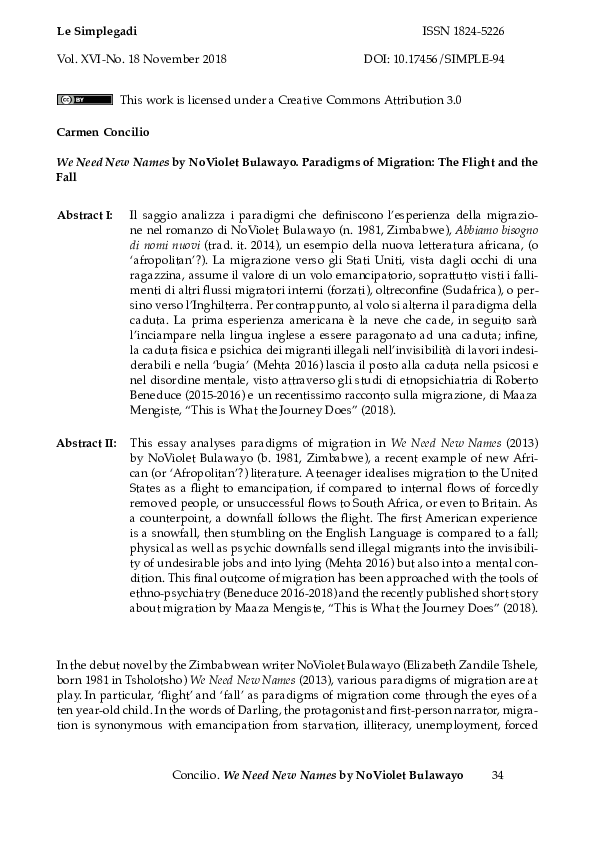 (PDF) We Need New Names by NoViolet Bulawayo. Paradigms of Migration ...