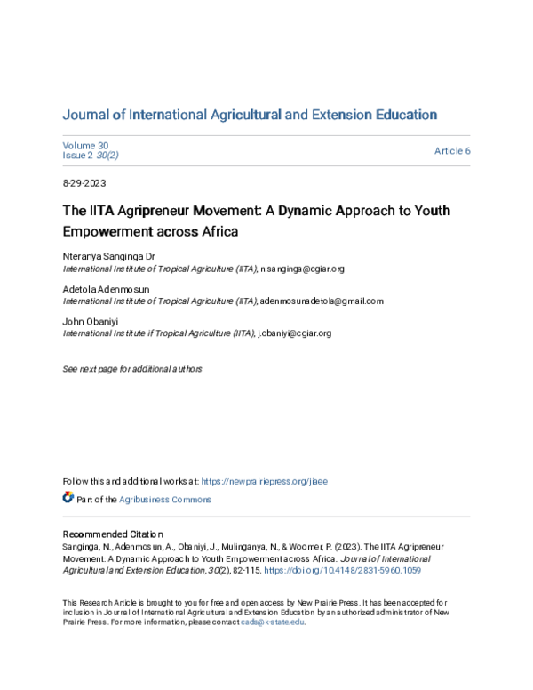 (PDF) The IITA Agripreneur Movement: A Dynamic Approach to Youth ...