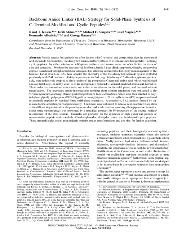(PDF) Backbone Amide Linker (BAL) Strategy for Solid-Phase Synthesis of ...