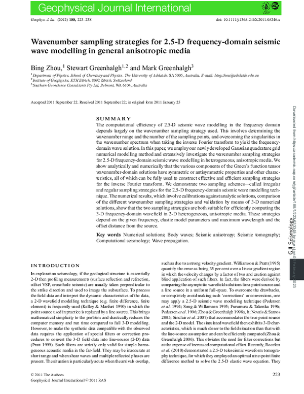 (PDF) Wavenumber sampling strategies for 2.5-D frequency-domain seismic ...
