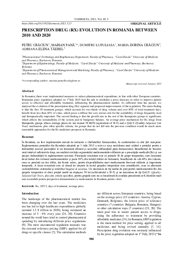 (PDF) Evolution of Prescription Drug Regulation in Romania 2010-2020