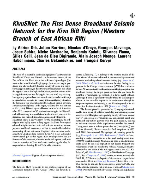 (PDF) KivuSNet: The First Dense Broadband Seismic Network for the Kivu ...