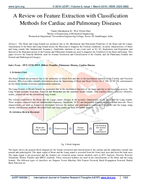Pdf A Review On Feature Extraction With Classification For Cardiac And Pulmonary Diseases