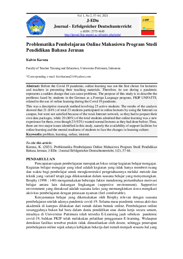 (PDF) Problematika Pembelajaran Online Mahasiswa Program Studi Pendidikan Bahasa Jerman