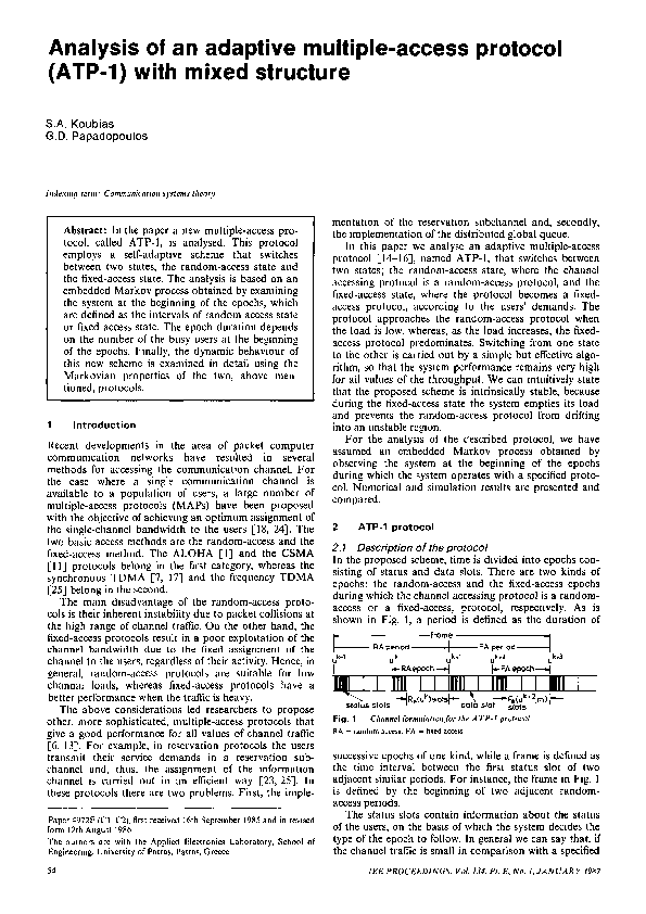 (PDF) Analysis of an adaptive multiple-access protocol (ATP-1) with mixed structure
