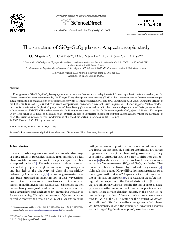(PDF) The structure of SiO2–GeO2 glasses: A spectroscopic study