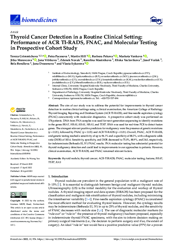 (PDF) Thyroid Cancer Detection in a Routine Clinical Setting ...