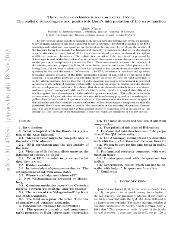 (PDF) The quantum mechanics is a non-universal theory. The realistic ...