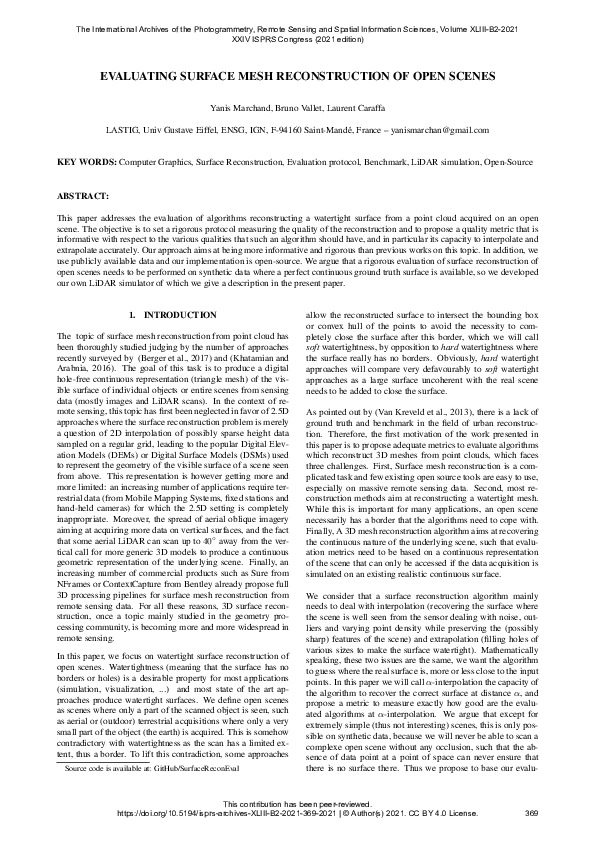 Pdf Evaluating Surface Mesh Reconstruction Of Open Scenes