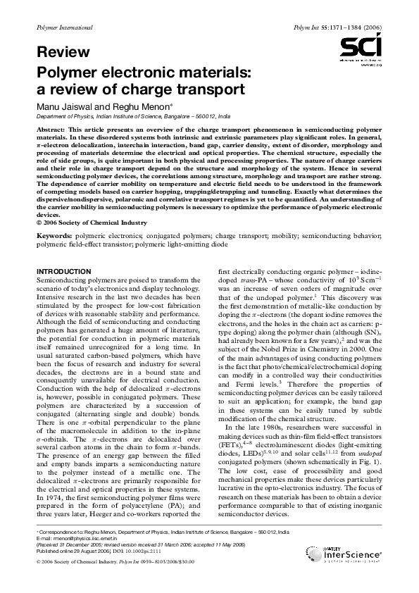 (PDF) Polymer electronic materials: a review of charge transport