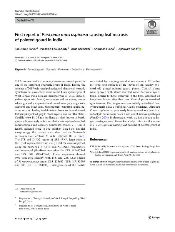 (PDF) First report of Periconia macrospinosa causing leaf necrosis of ...
