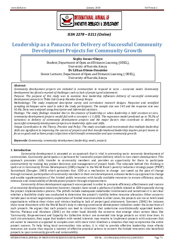 (PDF) Leadership as a Panacea for Delivery of Successful Community ...