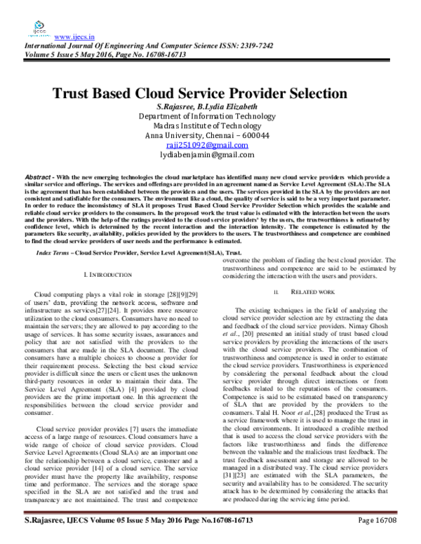 Pdf Trust Based Cloud Service Provider Selection