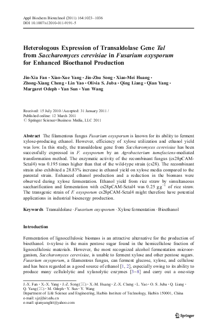 (PDF) Heterologous Expression of Transaldolase Gene Tal from ...