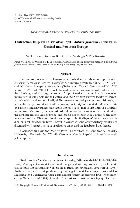 (PDF) Distraction Displays in Meadow Pipit (Anthus pratensis) Females ...