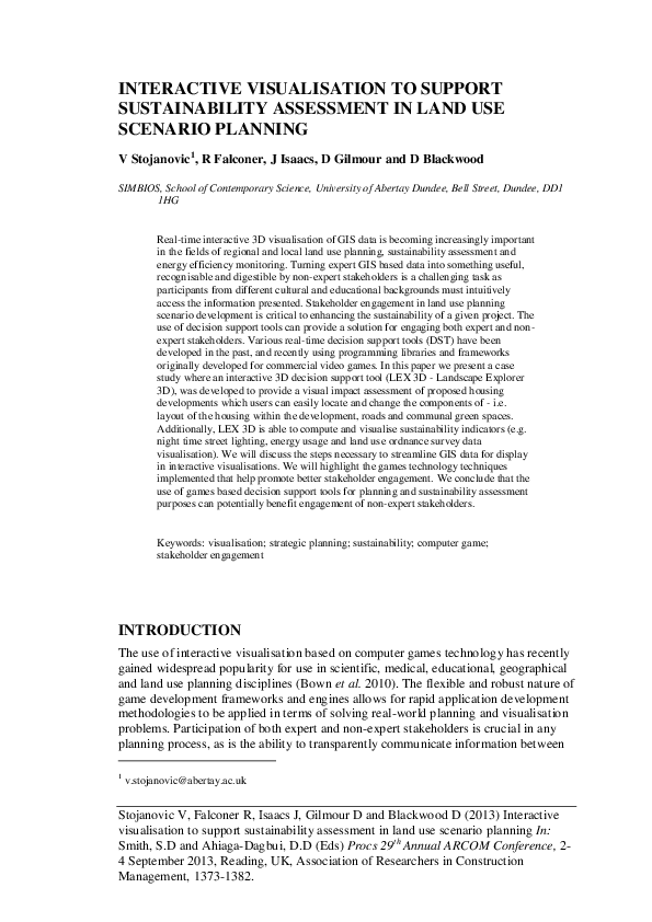 (PDF) Interactive Visualisation to Support Sustainability Assessment in Land Use Scenario Planning