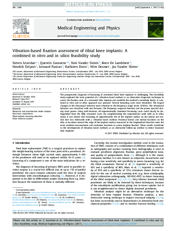 (PDF) Vibration-based Fixation Assessment of Tibial TKA Components: A ...