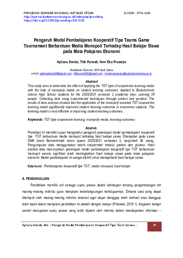 (PDF) Pengaruh Model Pembelajaran Kooperatif Tipe Teams Game Tournament Berbantuan Media ...