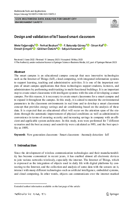 (PDF) Design and validation of IoT based smart classroom