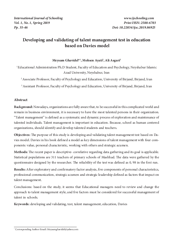 (PDF) Developing and validating of talent management test in education ...
