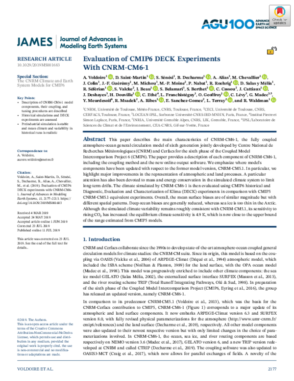 (PDF) Evaluation of CMIP6 DECK Experiments With CNRM‐CM6‐1