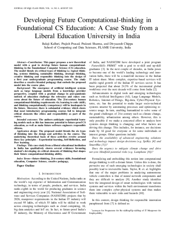 (PDF) Developing Future Computational-thinking in Foundational CS Education: A Case Study from a ...