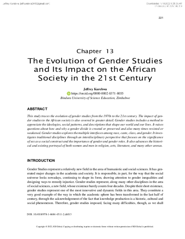 (PDF) THE EVOLUTION OF GENDER STUDIES AND ITS IMPACT ON THE AFRICAN SOCIETY IN THE 21ST CENTURY