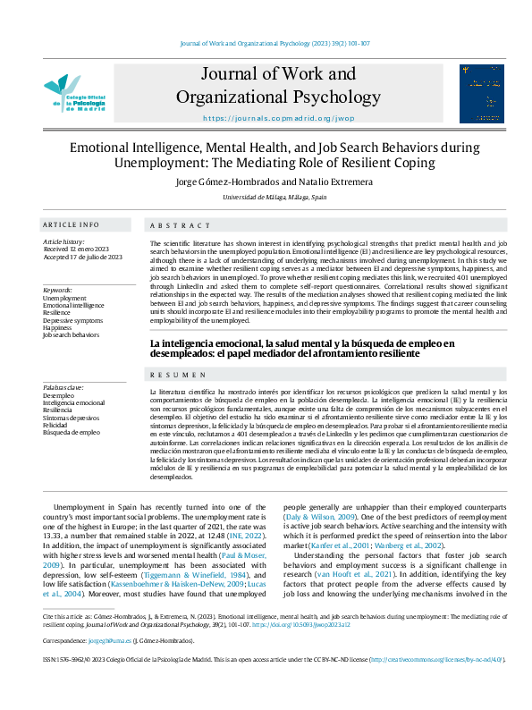 (PDF) Emotional Intelligence, Mental Health, and Job Search Behaviors ...