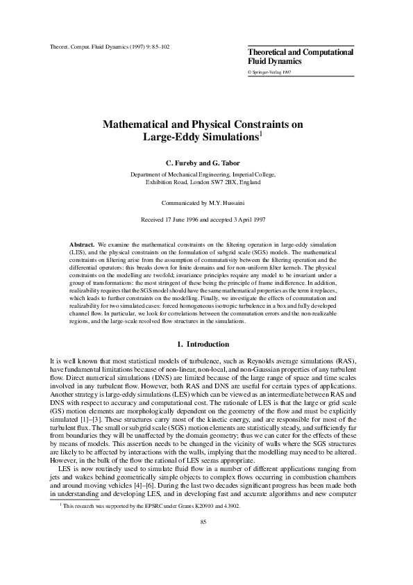 (PDF) Mathematical and Physical Constraints on Large-Eddy Simulations