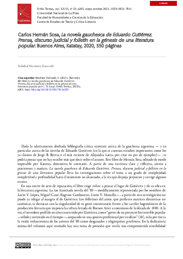 (PDF) Carlos Hernán Sosa, La novela gauchesca de Eduardo Gutiérrez ...