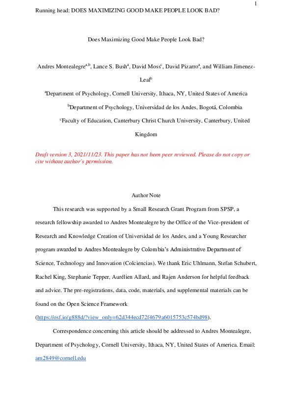 (PDF) Does Maximizing Good Make People Look Bad?