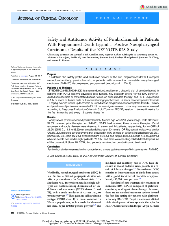 (PDF) Safety and Antitumor Activity of Pembrolizumab in Advanced ...