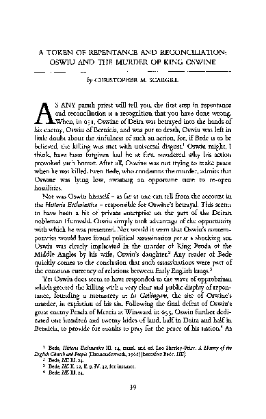 (PDF) A Token of Repentance and Reconciliation: Oswiu and the Murder of ...