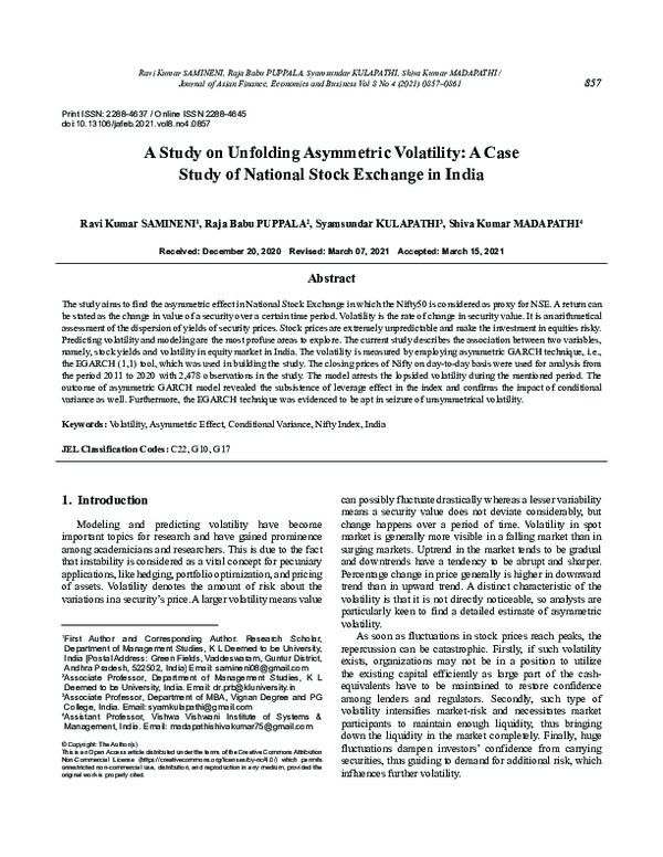 (PDF) A Study on Unfolding Asymmetric Volatility: A Case Study of National Stock Exchange in India