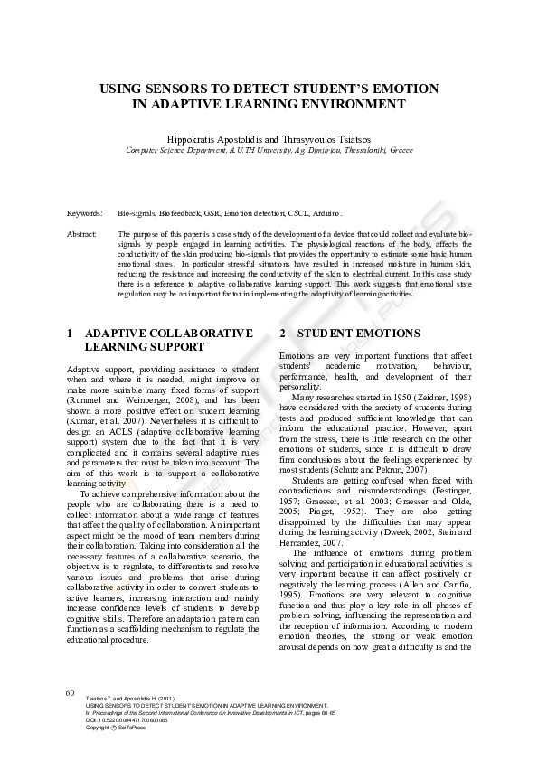 (PDF) Using Sensors to Detect Student’s Emotion in Adaptive Learning Environment | Ιπποκράτης ...