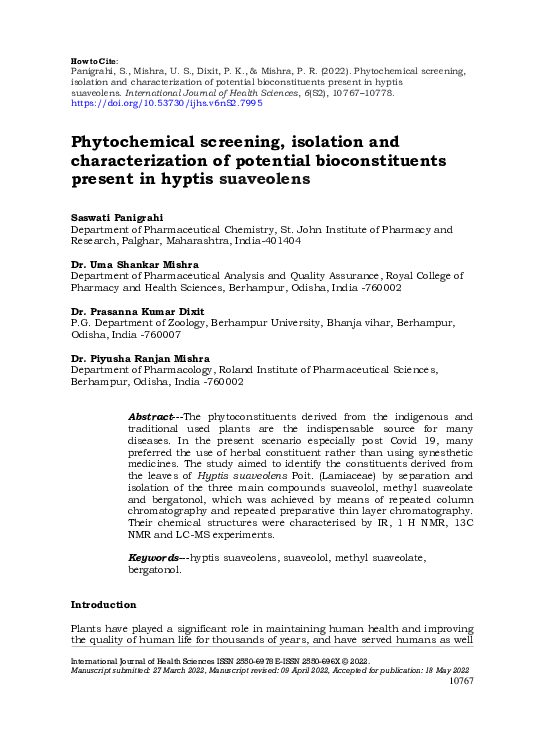 (PDF) Phytochemical screening, isolation and characterization of ...