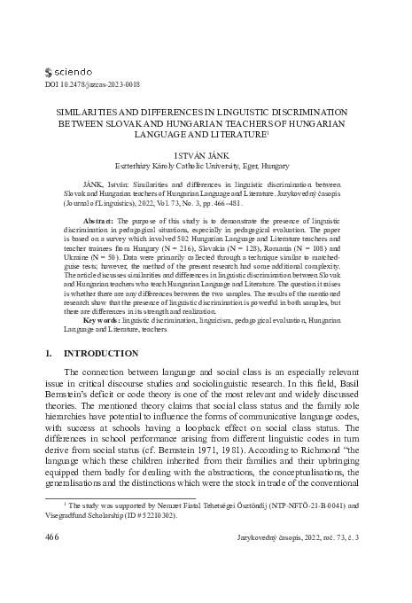 (PDF) Similarities and Differences in Linguistic Discrimination Between Slovak and Hungarian ...