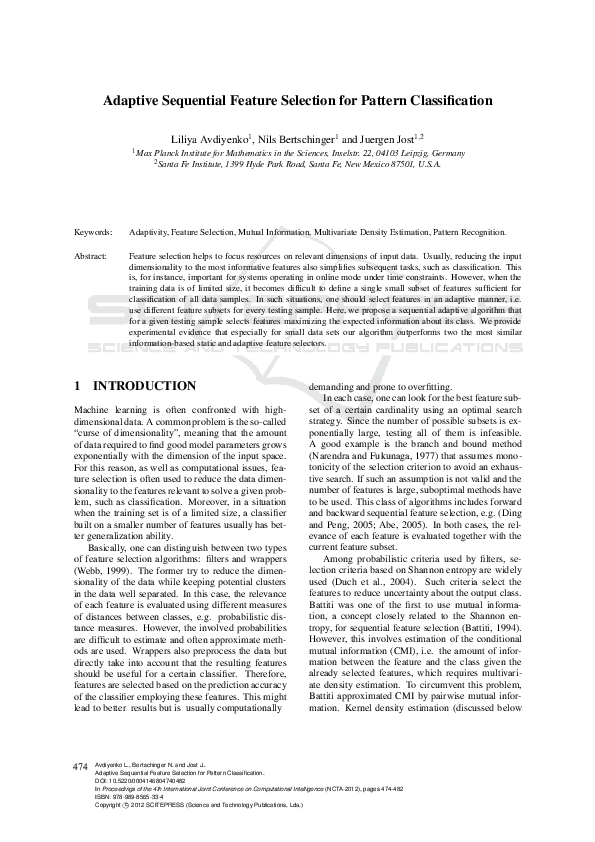 (PDF) Adaptive Sequential Feature Selection for Pattern Classification ... (PDF) Adaptive Sequential Feature Selection for Pattern Classification ...