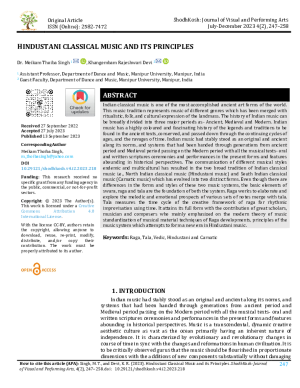 (PDF) HINDUSTANI CLASSICAL MUSIC AND ITS PRINCIPLES