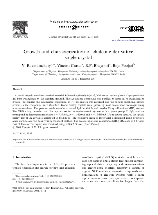 (PDF) Growth and characterization of chalcone derivative single crystal