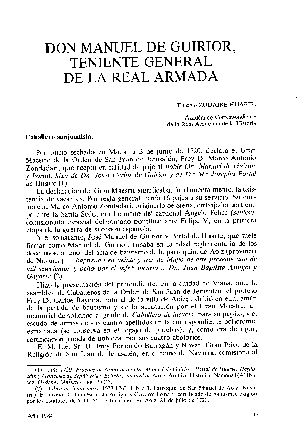 (PDF) Don Manuel de Guirior, teniente general de la Real Armada