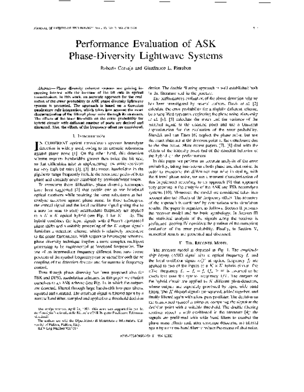 (PDF) Performance evaluation of ASK phase-diversity lightwave systems | Roberto Corvaja ...