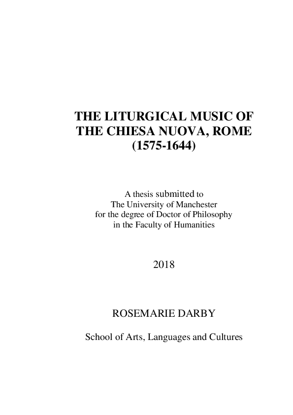 (PDF) The Liturgical Music of the Chiesa Nuova, Rome (1575-1644)