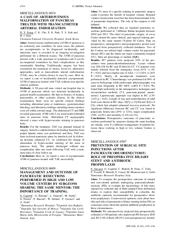 (PDF) Management and outcome of pancreatic resections performed in high and low volume centers ...