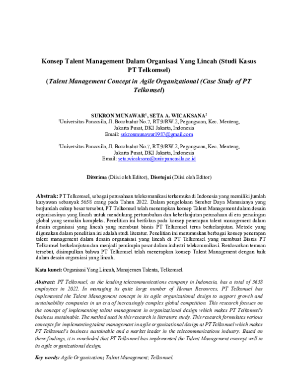 (PDF) Konsep Talent Management Dalam Organisasi Yang Lincah (Studi Kasus PT Telkomsel) (Talent ...
